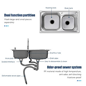 Stainless Steel Utility Sink Double Bowl, Freestanding Commercial Restaurant Sink Anti-overflow with Faucet & Shelves for Garden, Kitchen, Laundry Room, Garage, Outdoor, 31.5"×17"×29.5"
