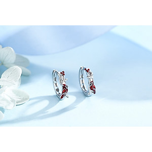 Cardinal Earrings 925 Sterling Silver Red Cardinal Hoop Earrings Cardinal Jewelry Gifts for Women