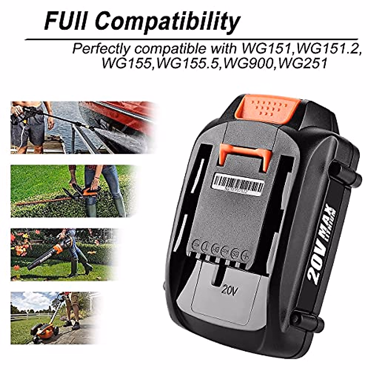 Powilling 2Pack Replacement Battery for Worx 20 Volt Battery Lithium 3.5Ah WA3520 WA3525 WG151s, WG155s, WG251s, WG255s, WG540s, WG545s, WG890, WG891