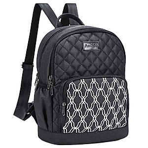 AmHoo Insulated Lunch Box Bag Reusable Cooler Backpack Double Zippers Waterproof Multiple Pockets Quilted For Women Hiking Beach Picnic Trip,Black