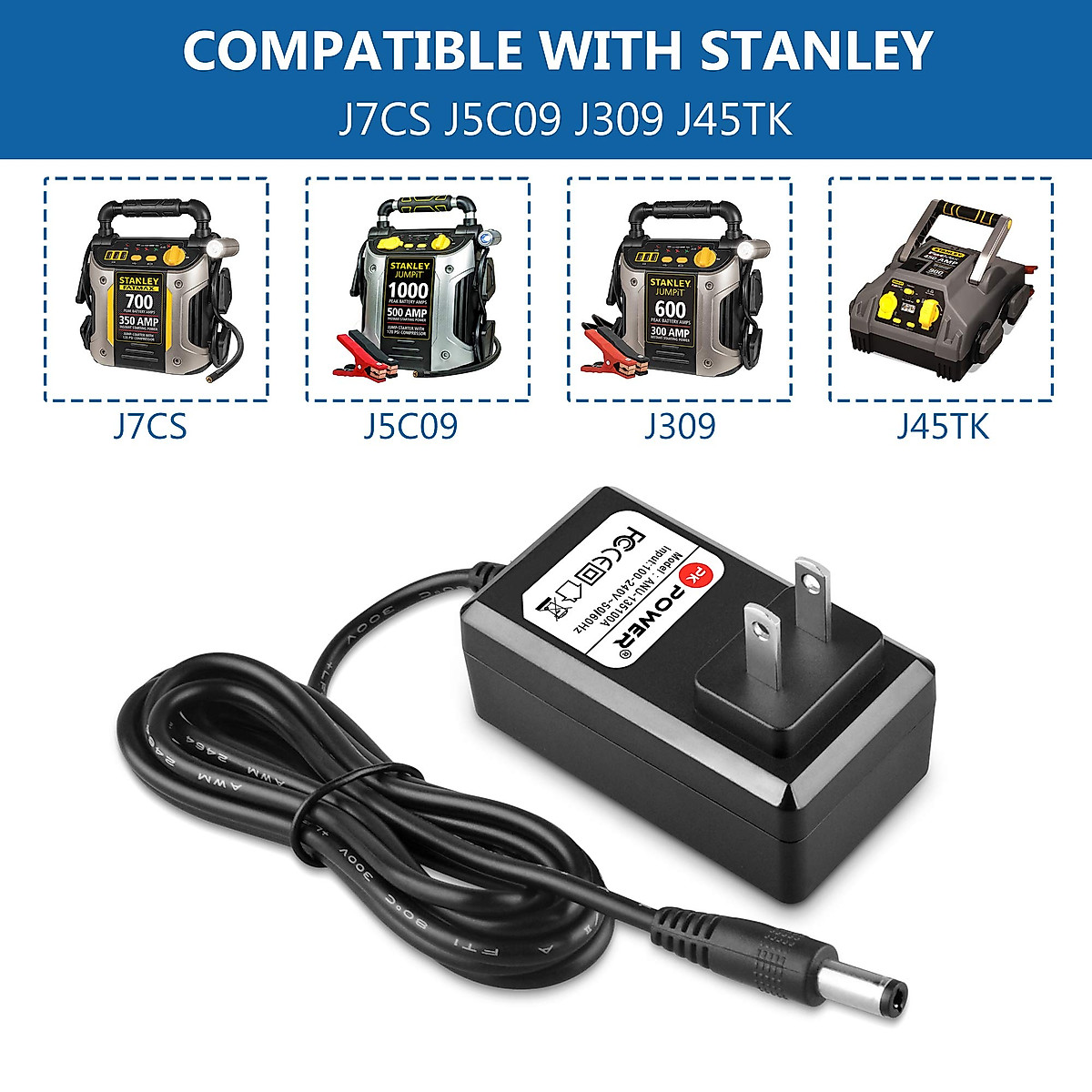 PKPOWER AC Adapter Charger for Stanley J7CS J5C09 J312 J45TK Peak Stanley Fatmax 700 Peak 350 AMP Jump Starter Power Supply Cord Cable PS Wall Home Battery Charger