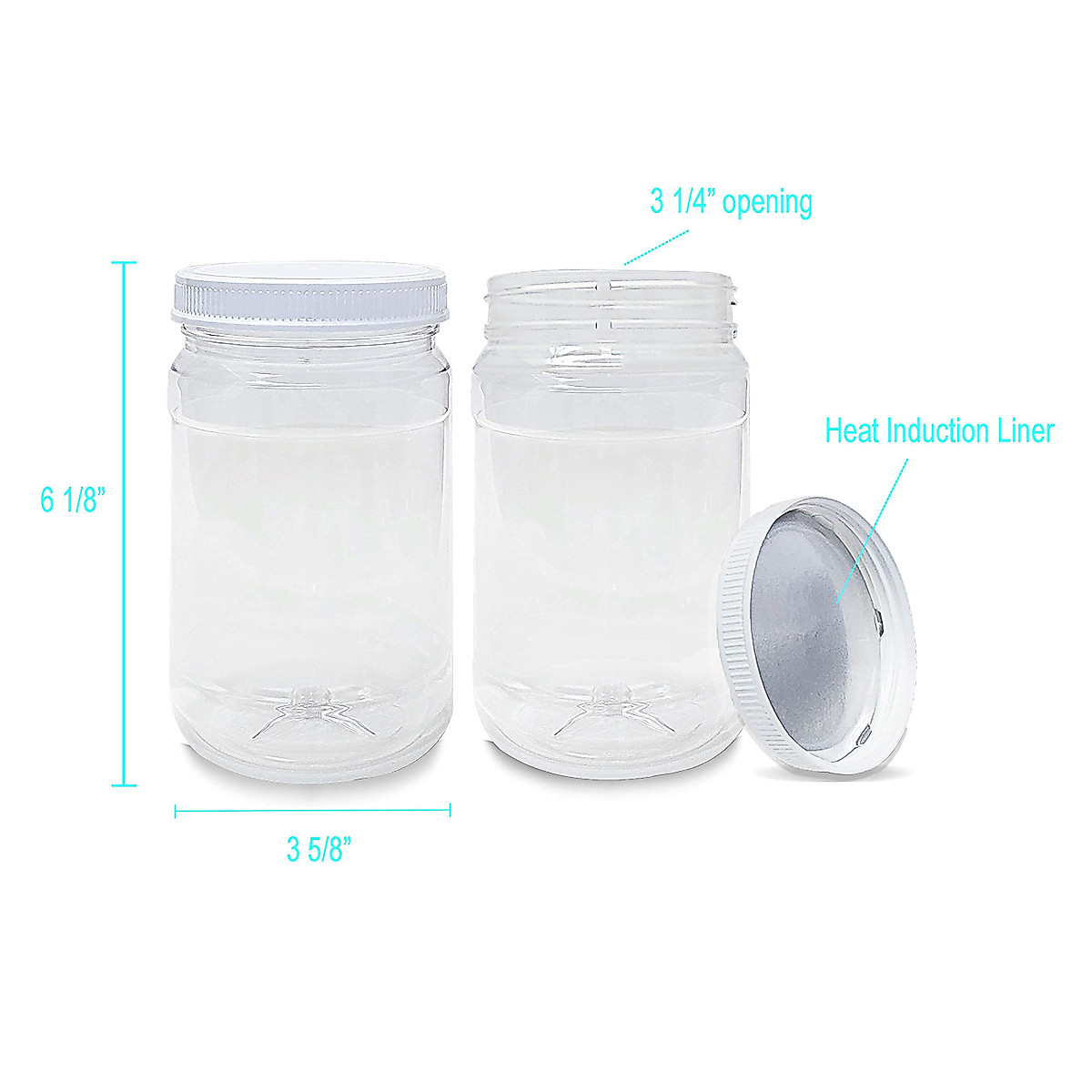 ljdeals 32 oz Clear Plastic Jars with Lids, Storage Containers, Wide Mouth, PET Mason Jars, Food Safe, BPA Free, Pack of 4, Made in USA