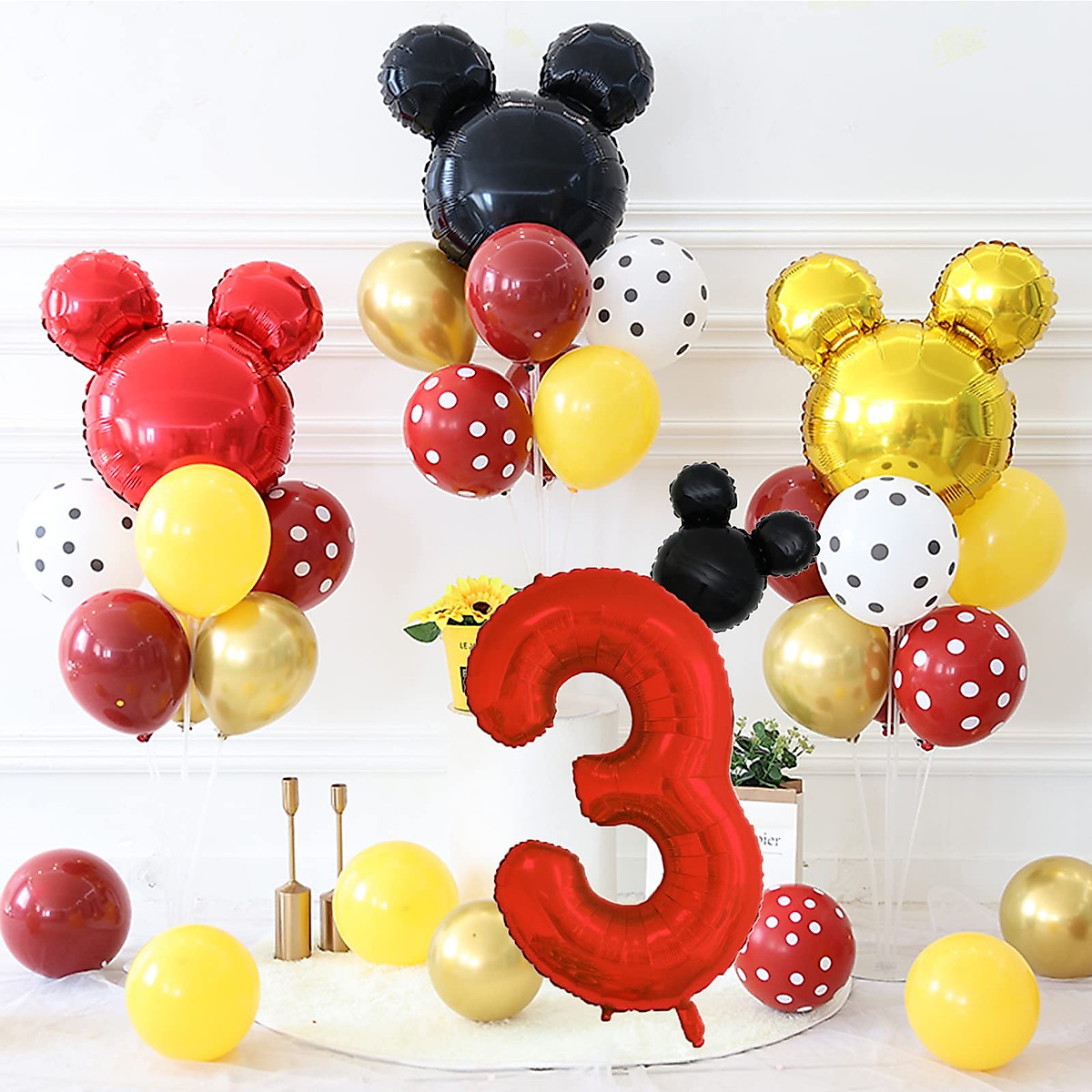 40 inch Red Number 1 Balloon & Mini Mouse Head Balloon, 1st Birthday Party Decoration Balloons, Cartoon Mouse Birthday Party Supplies Baby Shower Decoration, Red Black Theme Party Decorations Supplies