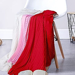 NTBAY 100% Pure Cotton Cable Knit Throw Blanket, Super Soft Warm 51x67 Knitted Throw Blanket for Couch, Sofa, Chair, Bed - Extra Cozy, Machine Washable, Comfortable Home Decor, Red