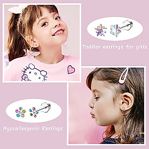 LOYALLOOK Hypoallergenic Screwback Earrings for Women Tiny CZ Pearl Ball Heart Flower Screw Back Earring Studs 316L Stainless Steel Stud Earrings Flatback Multicolored 20G Silver Tone Over 3 Years Old