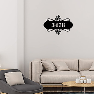 Personalized Metal Sign Custom House Address Numbers Plaque for Housewarming Monogram Signs for Apartment Home Outdoor Street Outdoor Wall Decor Black (12")