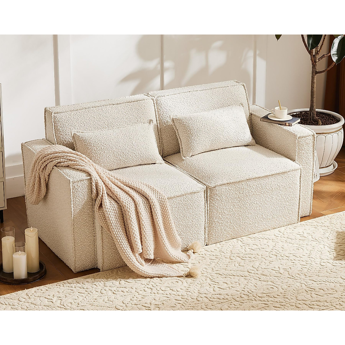 ABCASA Loveseat Sofa,Modular Couch with Breathable Fabric,Modern Comfy 2 Seats Sofa Couches for Living Room Apartment Small Spaces,White