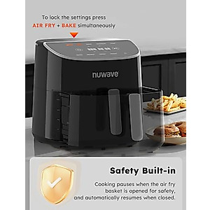 Nuwave Brio Plus 8 Qt Air Fryer, PFAS Free, New & Improved, Digital Touch Screen, Cool White Display, 50°F~400°F in Precise 5°, 5 Cook Functions, 100 Presets & 50 Memory, 3 Wattages 700, 1500, 1800