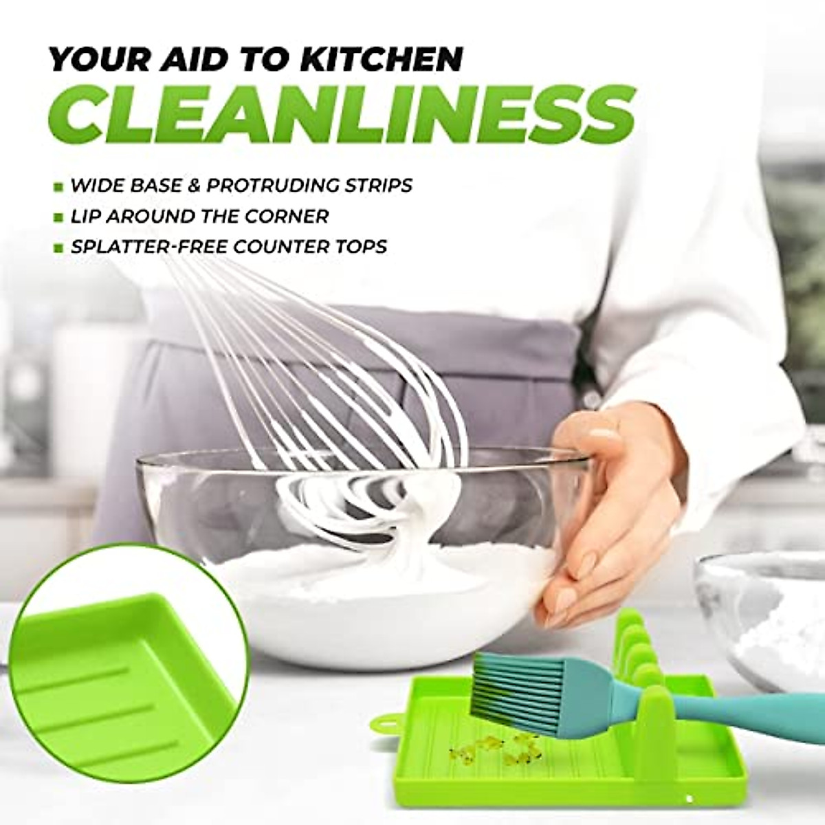 Look2Like Kitchen Spoon Rest - Cooking Utensil Rest for Countertop - Multifunction Heat Resistant Spatula Utensils Ladle Spoons Pot Lid Holder with Drip Pad - Stove Rack Resting Gadgets – Green