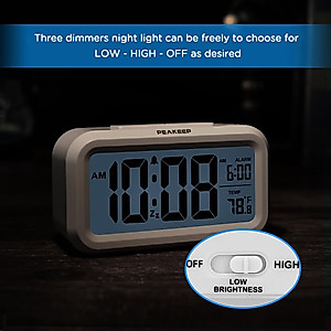 Peakeep Night Light Digital Alarm Clock Battery Operated with Indoor Temperature, Desk Small Clock (White)