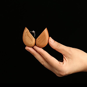 Wooden Ring Box Heart Shaped Ring Box for Wedding,Proposal,Engagement Ring Box,Wood Ring Case Wood Ring Holder Gift (True Love Eternal Cherry)
