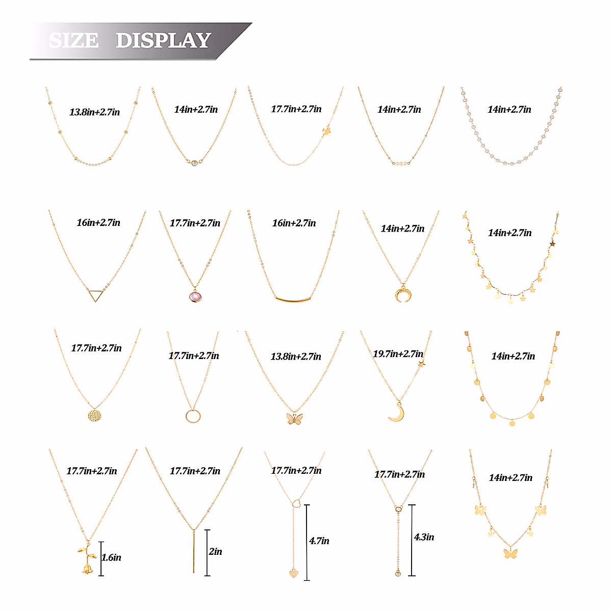 Honsny 20PCS 14K Gold Plated Choker Necklaces for Women, Dainty Gold Diamond Coin Pearl Pendant Simple Chain Necklace Set Cute Gold Layered Necklaces for Women Teen Jewelry Gifts
