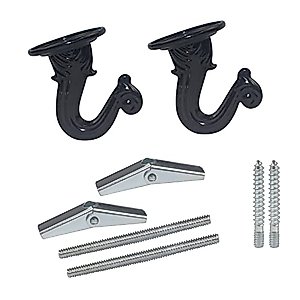 Swag Ceiling Hook 2 Sets Black Swag Ceiling Hooks Heavy Duty Swag Hooks with Hardware and Toggle Wings for Ceiling Installation Wall Fixing (2)