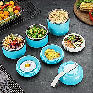 TiLeMiun Stackable Bento Lunch Box,Stainless Steel Lunch Containers With Lunch Bag & Utensil,Portable Leakproof Food Containers For Adults Kids School Picnic (Blue)