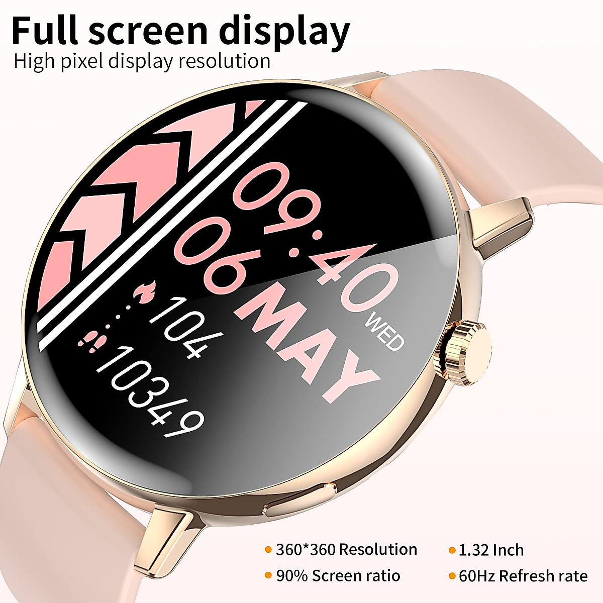 Smart Watches for Women (Make/Answer Call) 1.32" HD Display Fitness Watch with Sleep Blood Pressure Blood Oxygen Heart Rate Monitor, IP67 Waterproof Smart Watch for Android Phones & iOS(Gold)