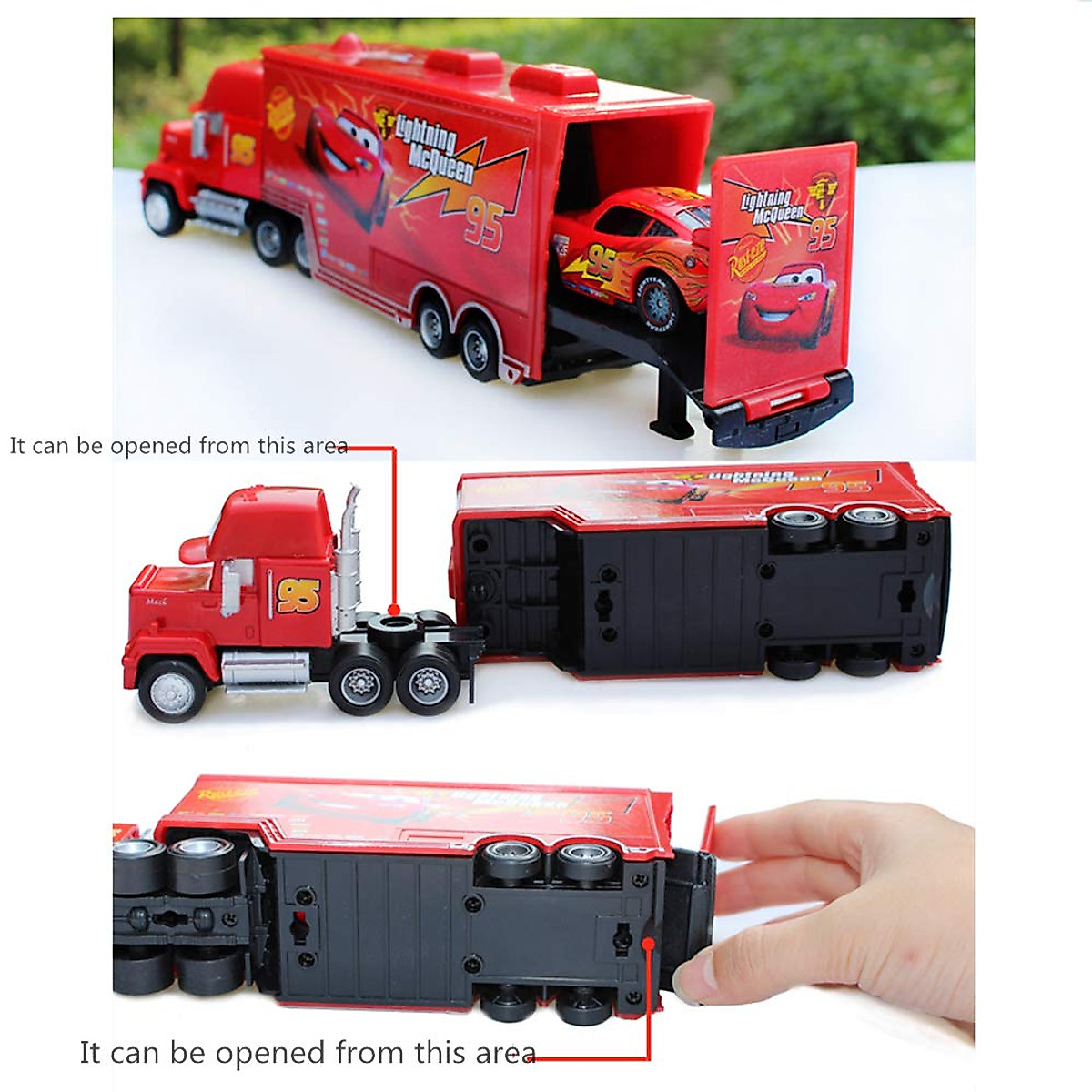 Movie Cars Toys Red Lightning McQueen Mack Hauler Truck & Racer Speed Racers Metal Toy Car 1:55 Loose Kid Toys (1)