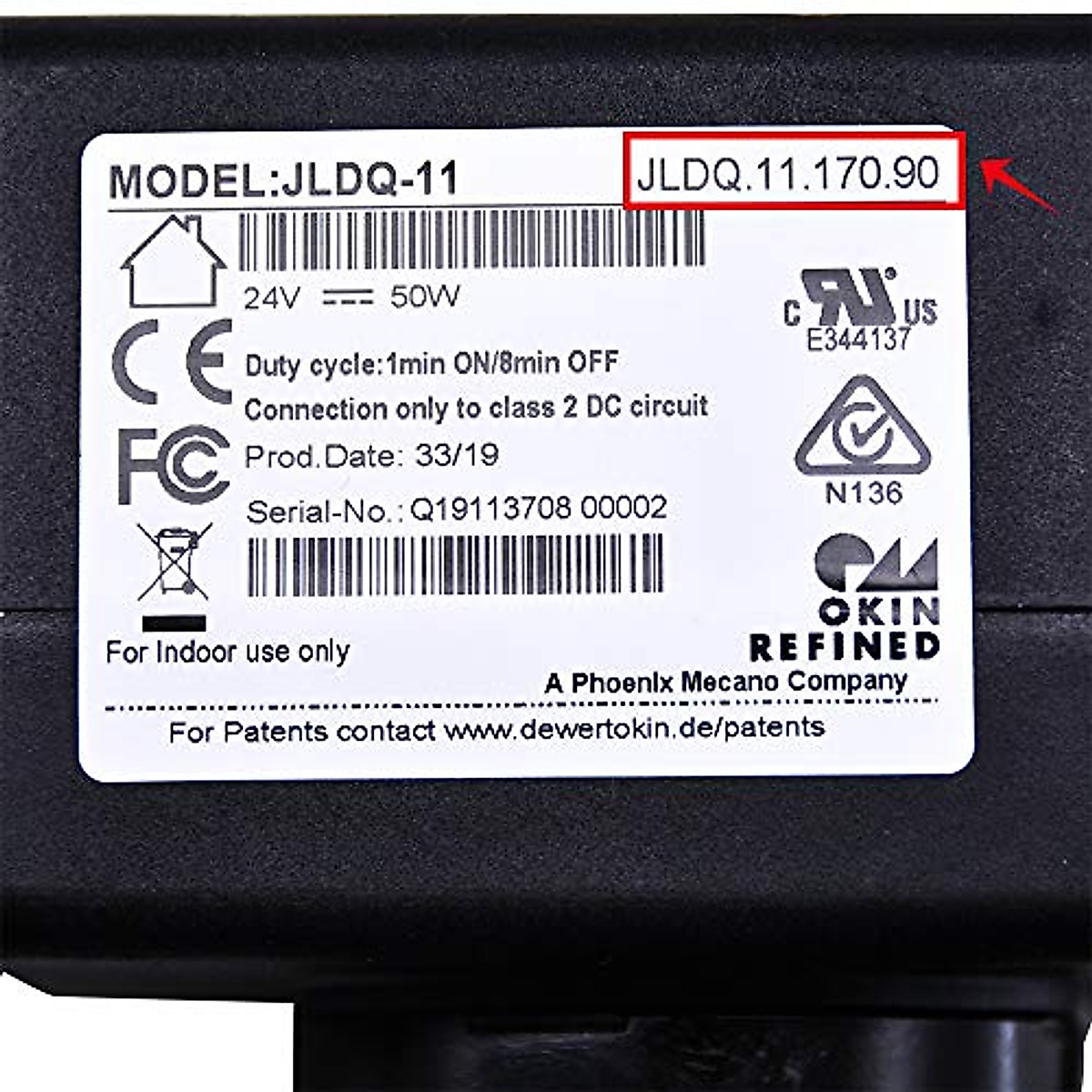 Okin [Non-Universal] JLDQ-11 Part JLDQ.11.170.90 Power Recliner Lift Chairs Motor Actuator Replacement