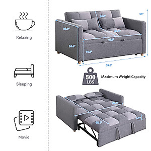 Gangnamri Loveseat Sleeper Sofa, Pull Out Sofa Bed with Adjustable Backrest and Pillows, Teddy Fabric Couch Bed for Living Room, Apartment and Small Space (Deep Grey+Light Grey)