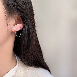 Tassel Symbol Chain Drop Dangle Stud Earrings for Women 925 Sterling Silver Double Piercing Female Gender Sign Studs Crawler Climber Letter X O Post Fashion Personalized Jewelry Unique Gift