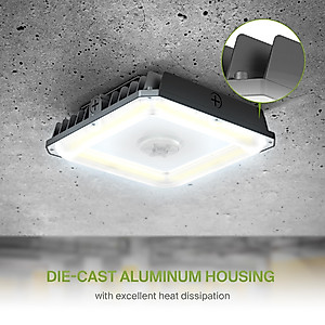 ASD LED Canopy Light 100/70/60W with Q-Base – 3000/4000/5000K 14448Lm 10"x10" 120-277V IP65 Dimmable 0-10V UL & DLC Listed (Optional Motion Sensor-Extra Purchase)