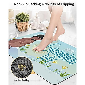 Groundhog Day Bath Mat for Tub,Non Slip Bathroom Floor Runner Rug Quick Dry & Absorbent Diatomaceous Earth Shower Sink Kitchen Living Room Washable Doormat,Spring Blue Forest Green Grass 16"x24"
