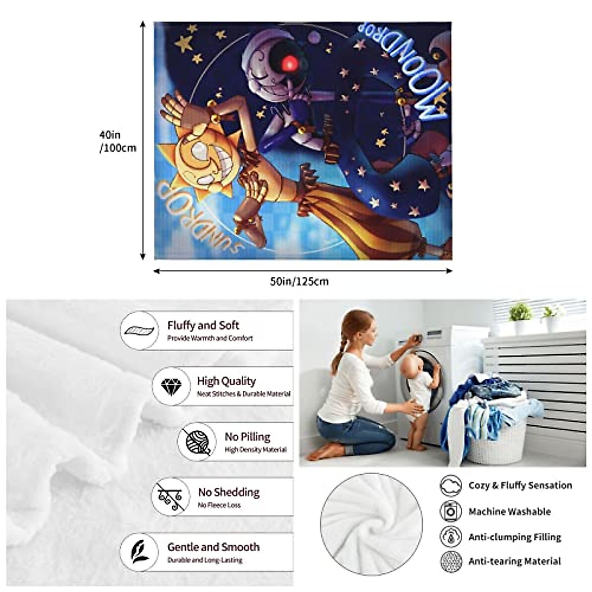 AEROSDEITH Sundrop Moondrop Plush Fuzzy Cozy Soft Blankets with Pillowcase Cover for Sofa Bed Throws Soft Plush Warm Sofa Bed Blanket All Season, One Size, Black 4