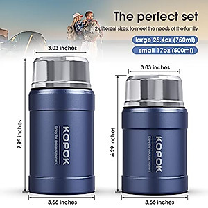 KOPOK Thermoses for hot food, soup thermoses, Insulated food Jar container for hot cold food, Stainless Steel Vacuum Lunch Box for Kids Adult with Spoon for Office Travel Outdoors (Blue(2 Pack))