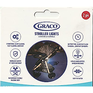 Graco Pack of 2 Stroller Lights for Night - 2 Pack Waterproof Silicone Strap Stroller Safety LED Lights, Night Walking Accessories, Battery Operated Visibility Light for Kids Scooter & Bikes, Black