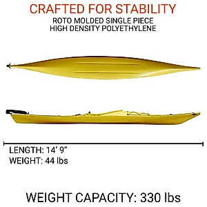 BKC SK287 Angler Touring Kayak – 14.75-Foot Solo Distance Sit-in Travel Kayak for Open Water Paddling, Collapsible Paddle Included