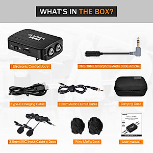 comica CVM-D03 Dual Lavalier Microphone, Professional Omnidirectional Clip-on Lapel Microphone for Canon Sony Panasonic Cameras, Smartphone, PC, Lav Mic for Video Recording Interview