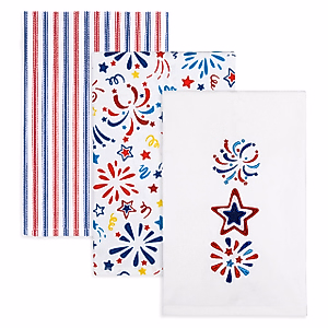 Cackleberry Home Patriotic Americana Kitchen Towel Set - One Each Embroidered, Woven, and Printed