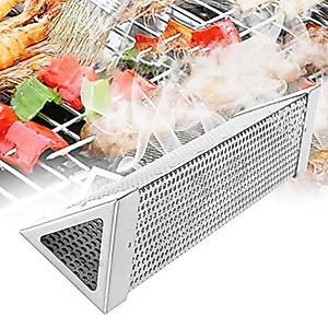 BORDSTRACT 12in BBQ Smoker Tube, Large 304 Stainless Steel Outdoor Barbecue Smoker, Charcoal Smoking Box Barbecue Tools for Any Grill or Smoker, Hot or Cold Smoking(Triangular‑Shaped 12in)