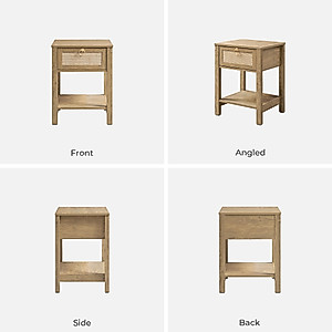 SICOTAS Nightstand Set of 2 - Rattan Decor Drawer with Brass Knobs Night Stand Bedside Table Boho End Tables Side Tables with Storage Shelf for Bedroom, Small Space