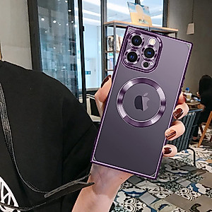 LSL Case for iPhone 14 Pro Max [Compatible with MagSafe] Soft TPU Bumper Anti-Drop Anti-Scratch Shockproof Protective Slim Luxury Plating Clear Magnetic Cover for Women Girls Men - Dark Purple