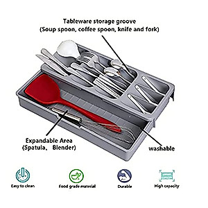 Kitchen Drawer Silverware Organizer Tray, Expandable Kitchen Utensils Organizer for Cutlery, Flatware,Spoon Knife and Fork Partition Storage