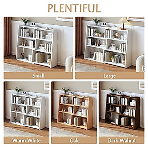 IOTXY Wooden Extendable Shelf Bookcase - 3-Tier Ladder Low Short Bookshelf for Small Space or Corner, White, S