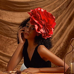 LATIMOON Flower Fascinator for Women Tea Party Derby Hat Cocktail Wedding Bridal Fascinators Headband for Women Red