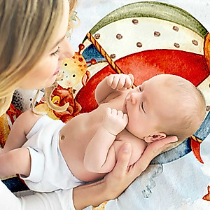 Pavo Personalized Safari Baby Blanket - Jungle Animals Baby Blanket - Customized Animals On Air Balloon - includes Bib & Onesie Option - Personalized Baby Gifts for Christmas, Thanksgiving, Shower