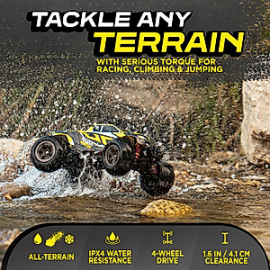 LAEGENDARY 1:16 Scale 4x4 Off-Road RC Truck - Hobby Grade Brushed Motor RC Car with 2 Batteries, Waterproof Fast Remote Control Car for Adults