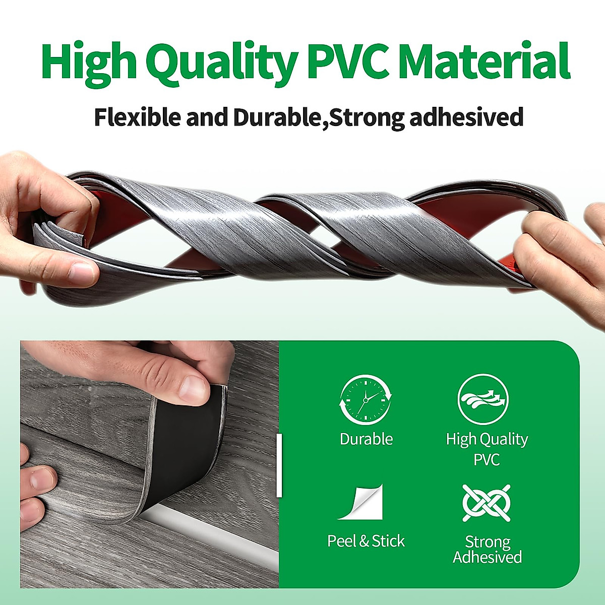 10FT Self Adhesive Vinyl Floor Transition Strip - Linoleum Peel and Stick Laminate Flooring Edge Trim for Joining Floor Carpet Tiles in Bathroom, Bedroom, Kitchen, etc. (1.57IN, Gray)