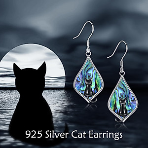 Cat Earring for Women Sterling Silver Teardrop Abalone Cat Dangle Earrings Jewelry