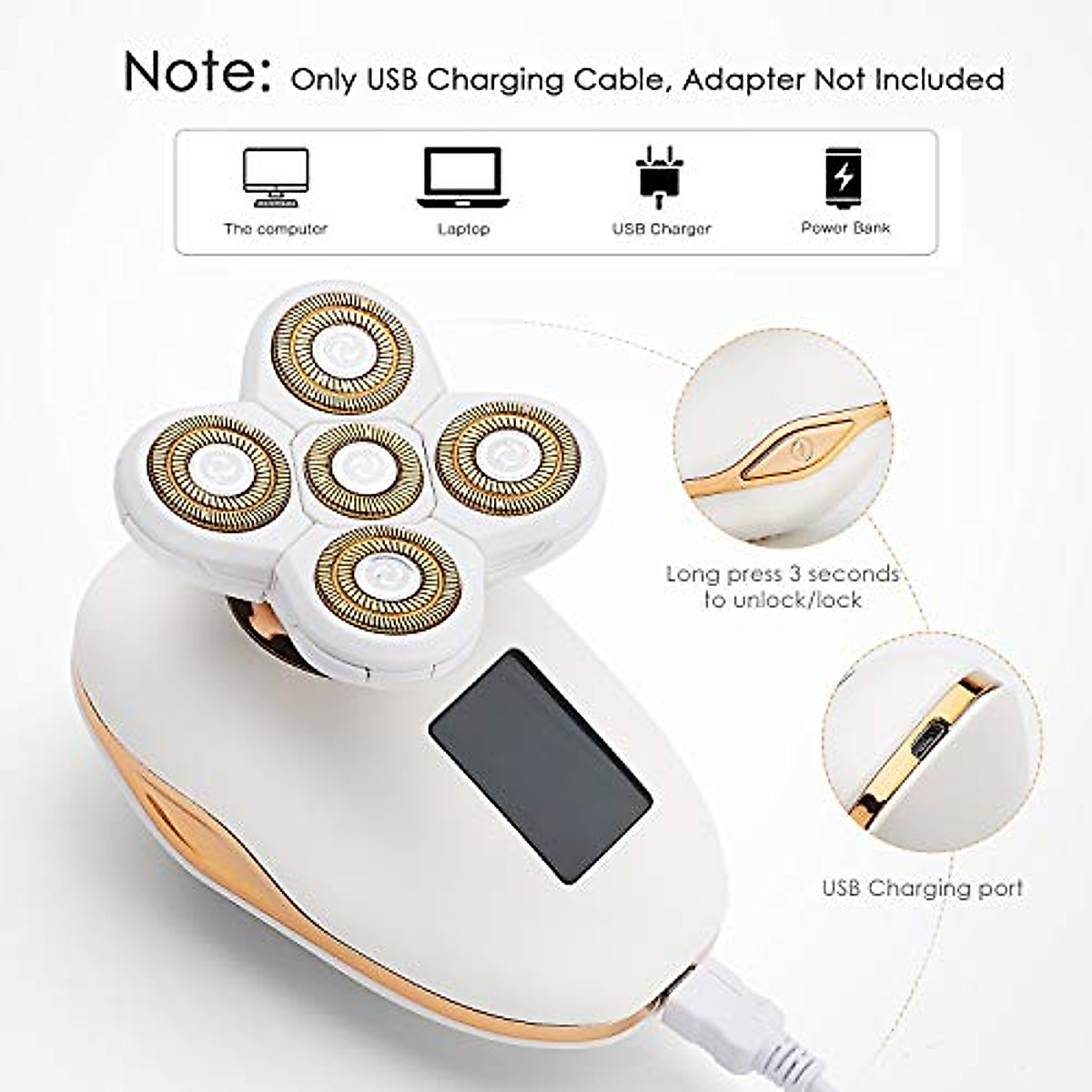 Electric Razor for Women Painless Leg Shaver Hair Remover for Leg Face Lips Body Arm Cordless Bikini Trimmer Lady Wet Dry Instant Shaver Waterproof and USB Rechargeable-Bald Head Shaver for Men