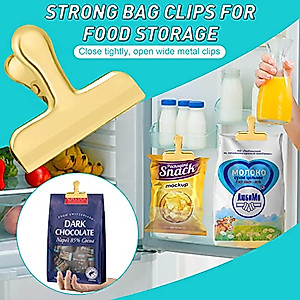 Funfery 8 Pack 3 Inch Stainless Steel Gold Chip Clips Bag Clips Large Clips for Food Packages,Food Clip Kitchen Clips for Snack,Home&Office Clips for Paper,Strong Metal Chip Snack Clips Heavy Duty