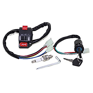 Trkimal Ignition Switch Key 3 Function Left Starter Switch + Spark Plug Assembly for 50cc 70cc 90cc 110cc 125cc 150cc TaoTao SUNL Chinese ATV Quad 4 Wheeler Apollo Dirt Bike Scooter Parts