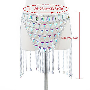 Salliy Rhinestone Waist Body Chains Skirt Silver Sexy Belly Chain Dress Summer Belly Belt Chain Jewelry Rave Festival Outfits for Women and Girls