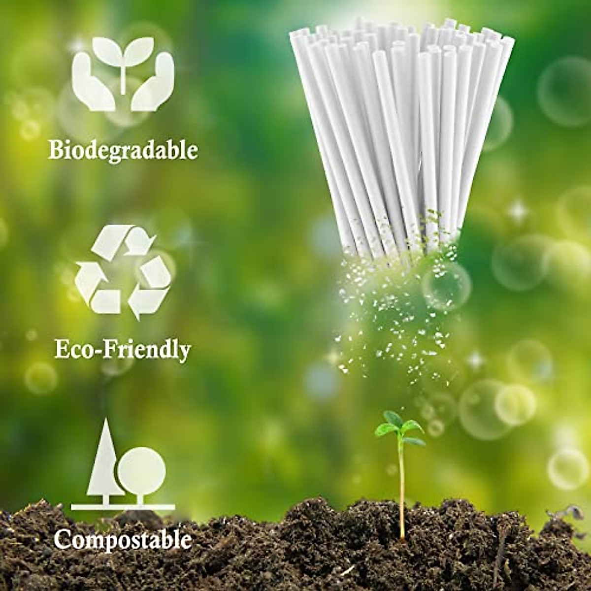 NEEBAKE Paper Drinking Straws - 200Pcs Biodegradable Drinking Stripe (White)