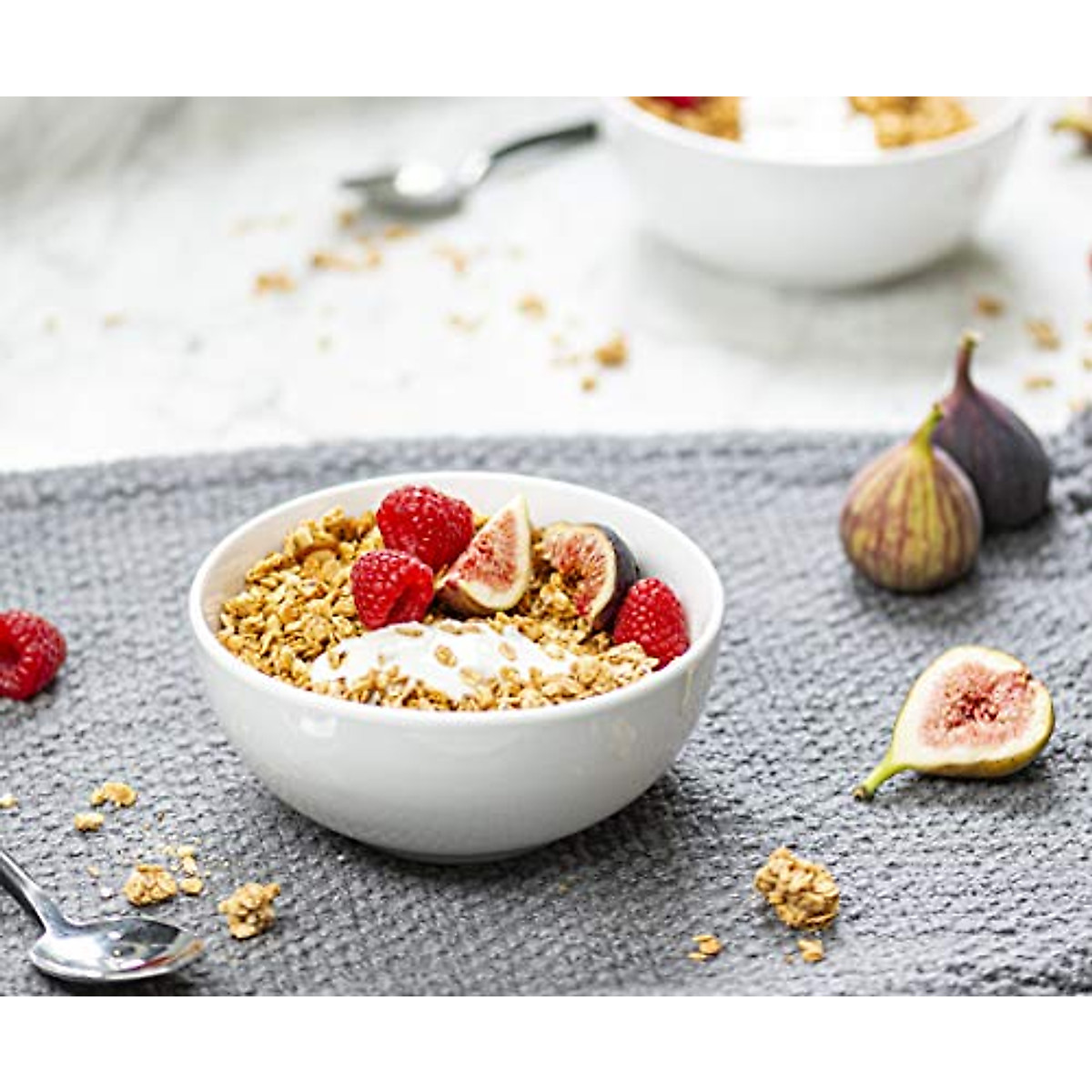 KooK Ceramic Cereal Bowls, Microwave, Dishwasher and Freezer Safe, Porcelain Dishes for Soup, Pasta, Salad, Oatmeal, Deep Interior, 24 oz (White 6 Inch)