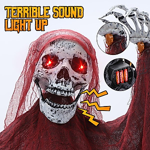 Halloween Decoration Zombie with Light-up Skeleton Eyes and Sound Prop for Halloween Outdoor, Lawn, Yard, Patio Decor, Haunted House Decoration