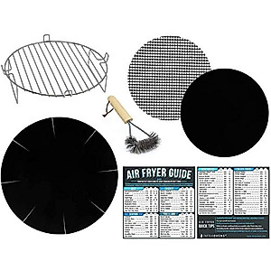 Air Fryer Accessories Compatible with Gourmia, Ninja, Ninja Foodi Accessories, Chefman XL, Gowise, Cozyna, Power + MORE - 7PCS Includes Magnetic Air Fryer Cheat Sheets, Air Fryer Liners, Grill Brush
