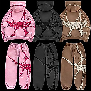 Soosuihoo Pink Spider Full Zip Hoodie Y2k Rhinestone Skull Streetwear Skeleton Hoodies Goth Grunge Oversized Jacket (L, Pink)